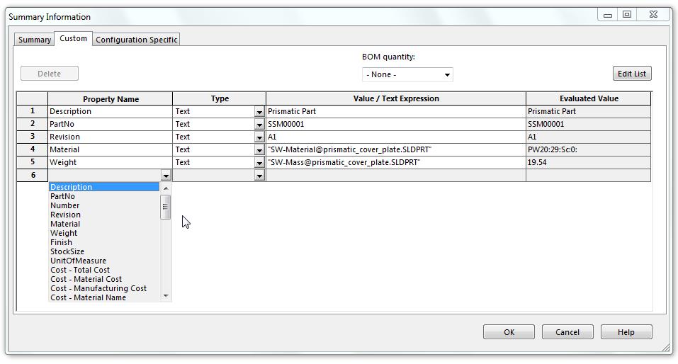 Updating Custom Properties Within SOLIDWORKS